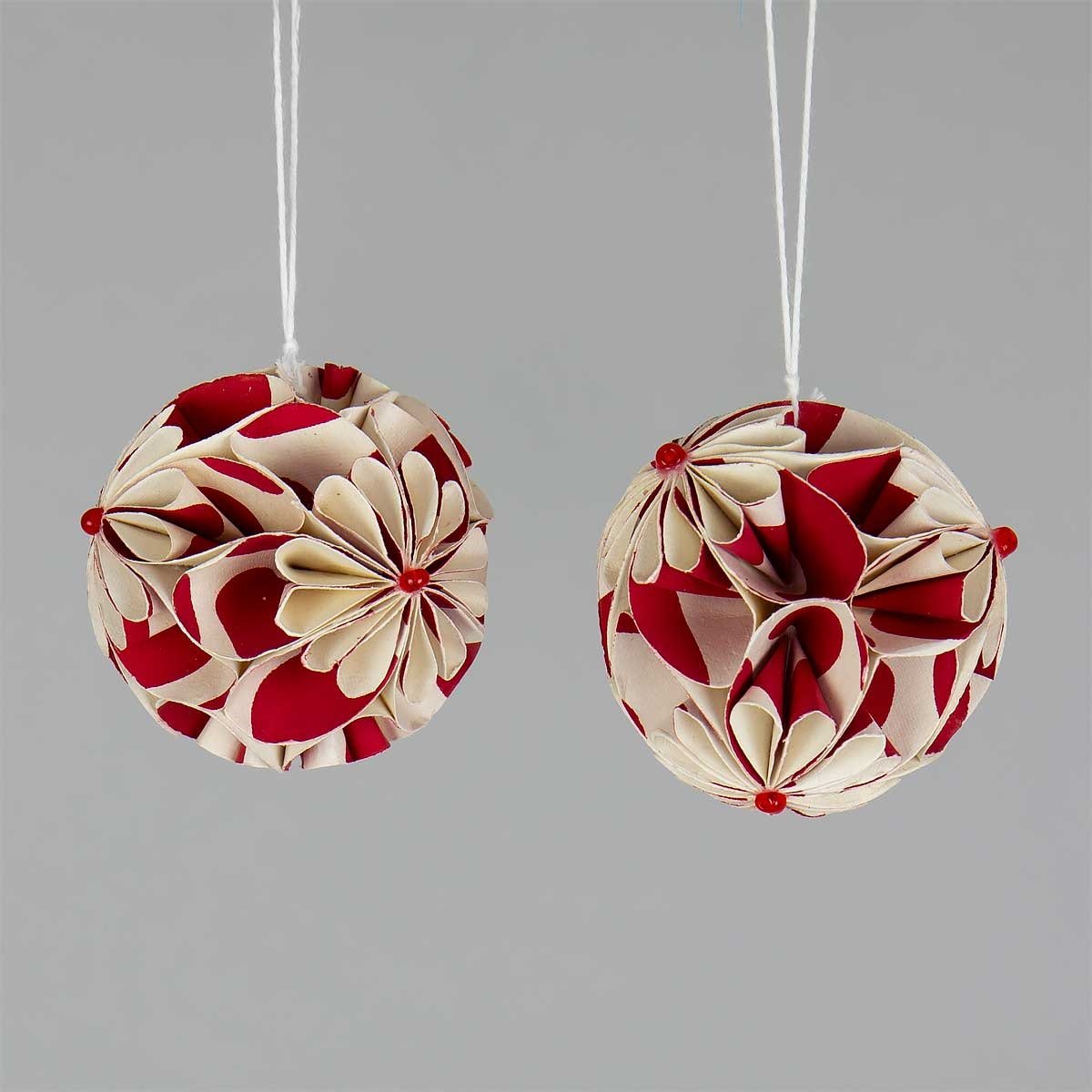 Handmade Red & White Paper Flower Christmas Baubles - Box of Two ...